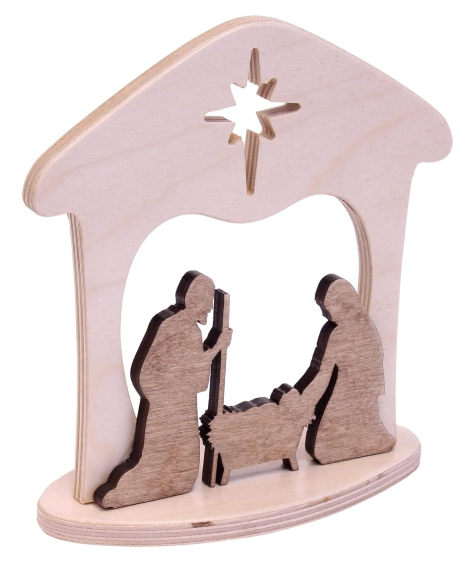 Wooden Manger Scene, One-Piece Nativity Set for Mantel or Table ...