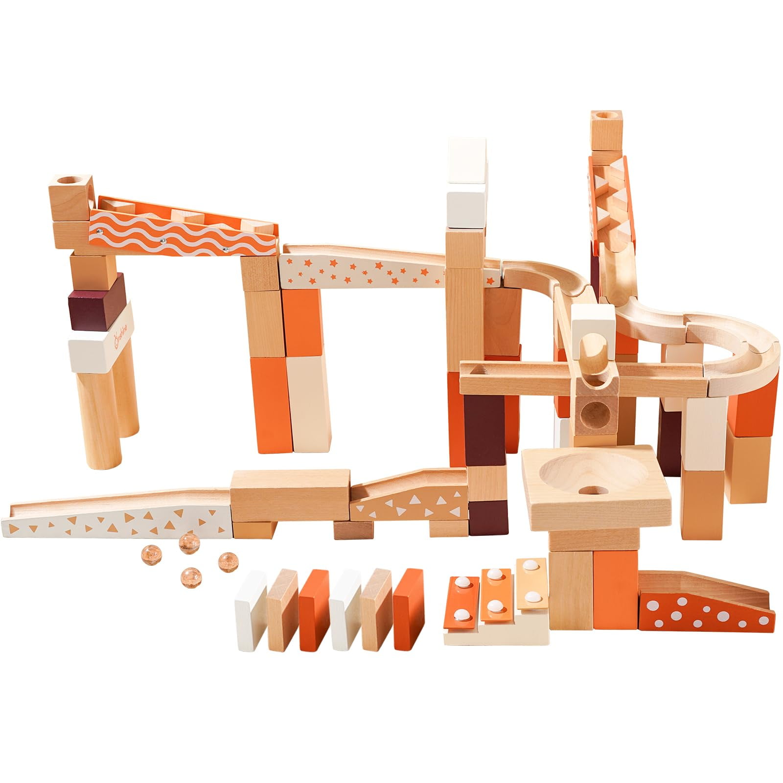 Wooden Marble Run Blocks KEF16 for Kids 4-8, Pieces Wood Building ...