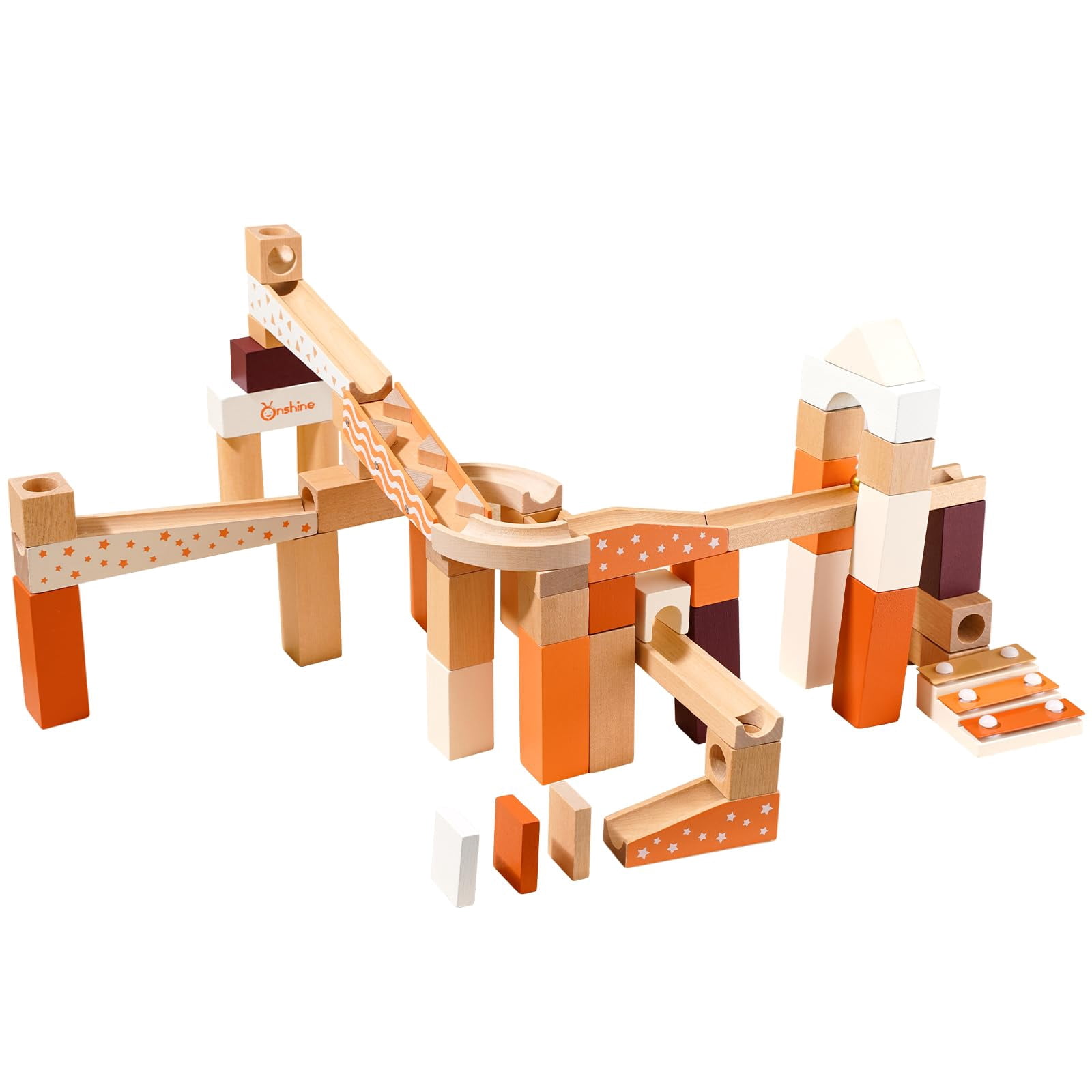 Wooden Marble Runway Blocks TSF6 for Ages 3+, 60 Wooden Blocks Toys and ...