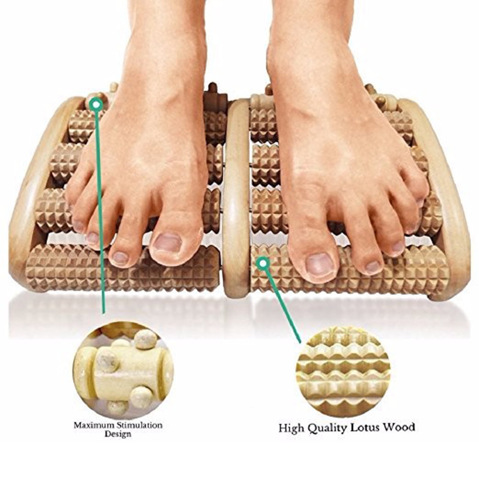 Wooden Massage Roller, Foot Massager for Plantar Fasciitis, Double Foot ...