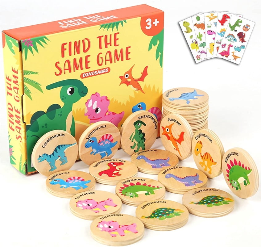 Wooden Match Memory Game for Kids, 24Pc Memory Matching Cards with 5Pc ...
