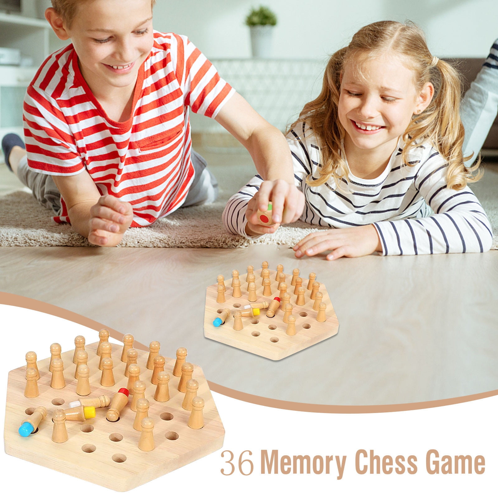 Wooden Matching Game for Kids, Colorful Checkerboard Learning Toy, Safe ...