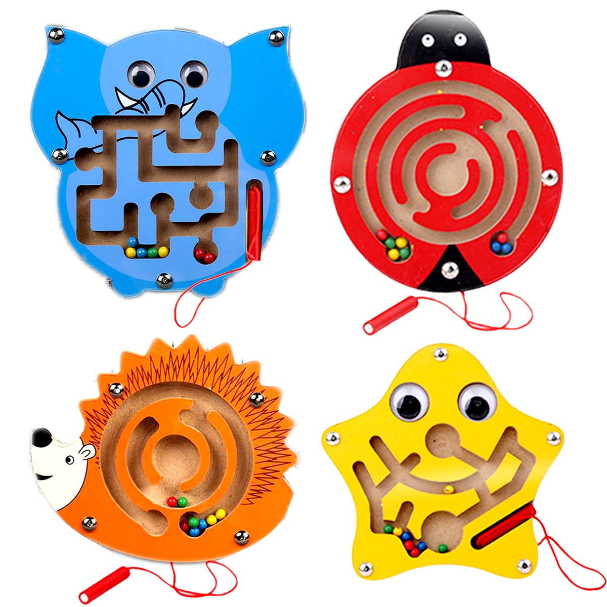 Wooden Maze Toys,4Packs Maze STF9 Puzzle Game Montessori Labyrinth STEM ...