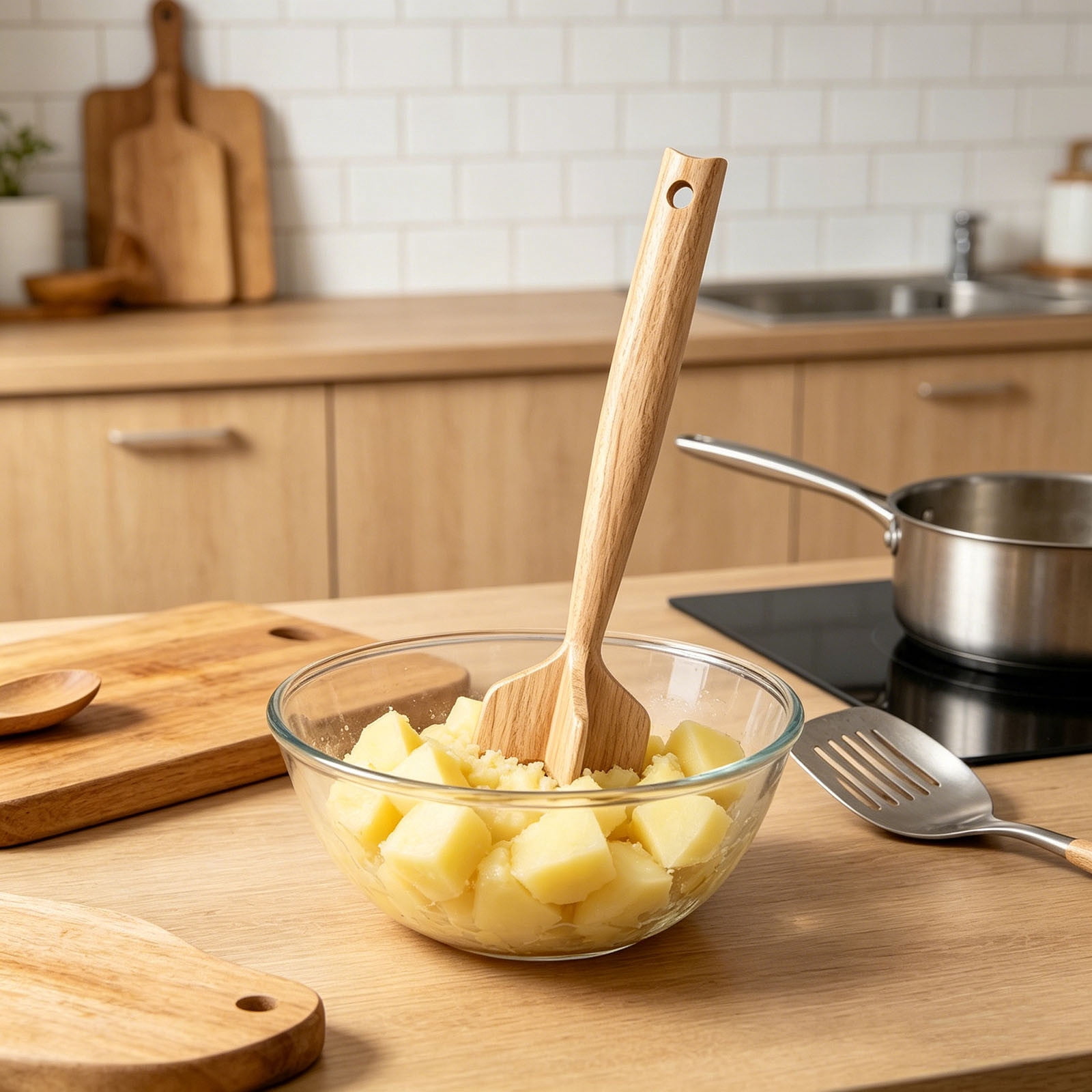 Wooden Meat Chopper Potato Masher Multi Functional Ground Beef Smasher ...