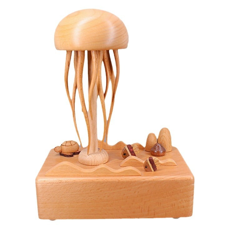 Wooden Mechanical Jellyfish Electric Music Box Healing Stress Relief ...