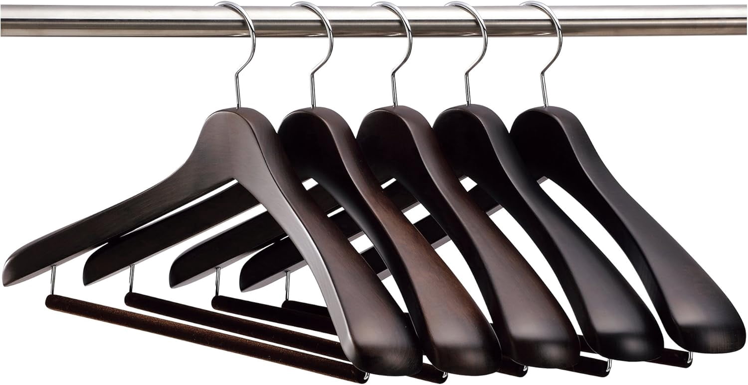 Wooden Men‘s Suit Hangers (5 Pieces) with a Felt bar Smoked Brown SET ...