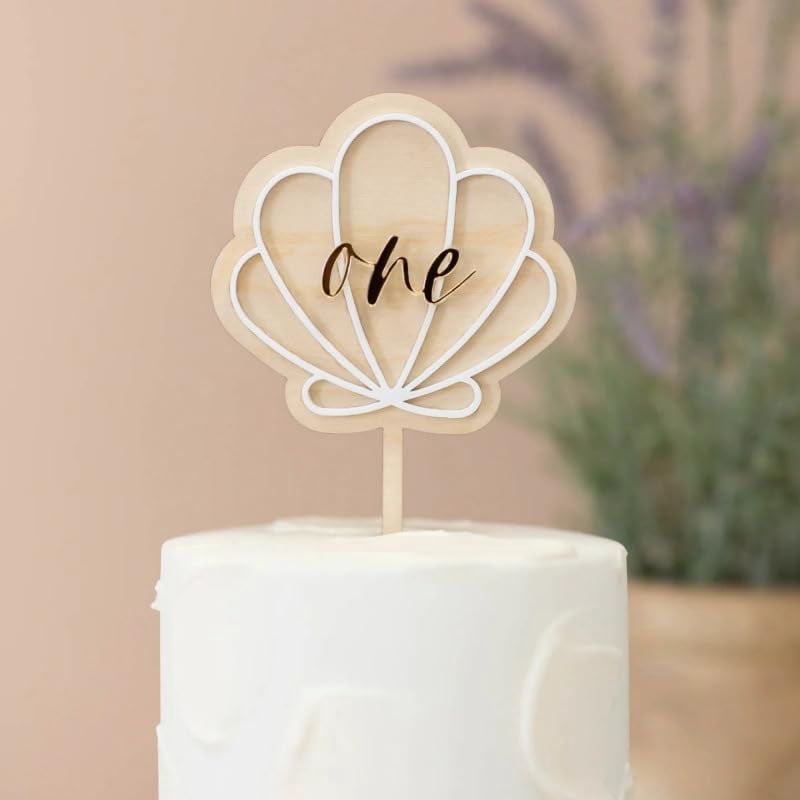 Wooden Mermaid One Cake Topper,Seashell Cake ITL1 Pick for Under the ...