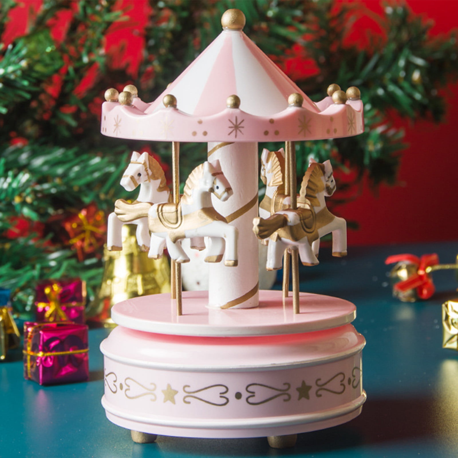 Wooden Merry Go Round Carousel Classic Music Box Kids Girls Gift Toy ...