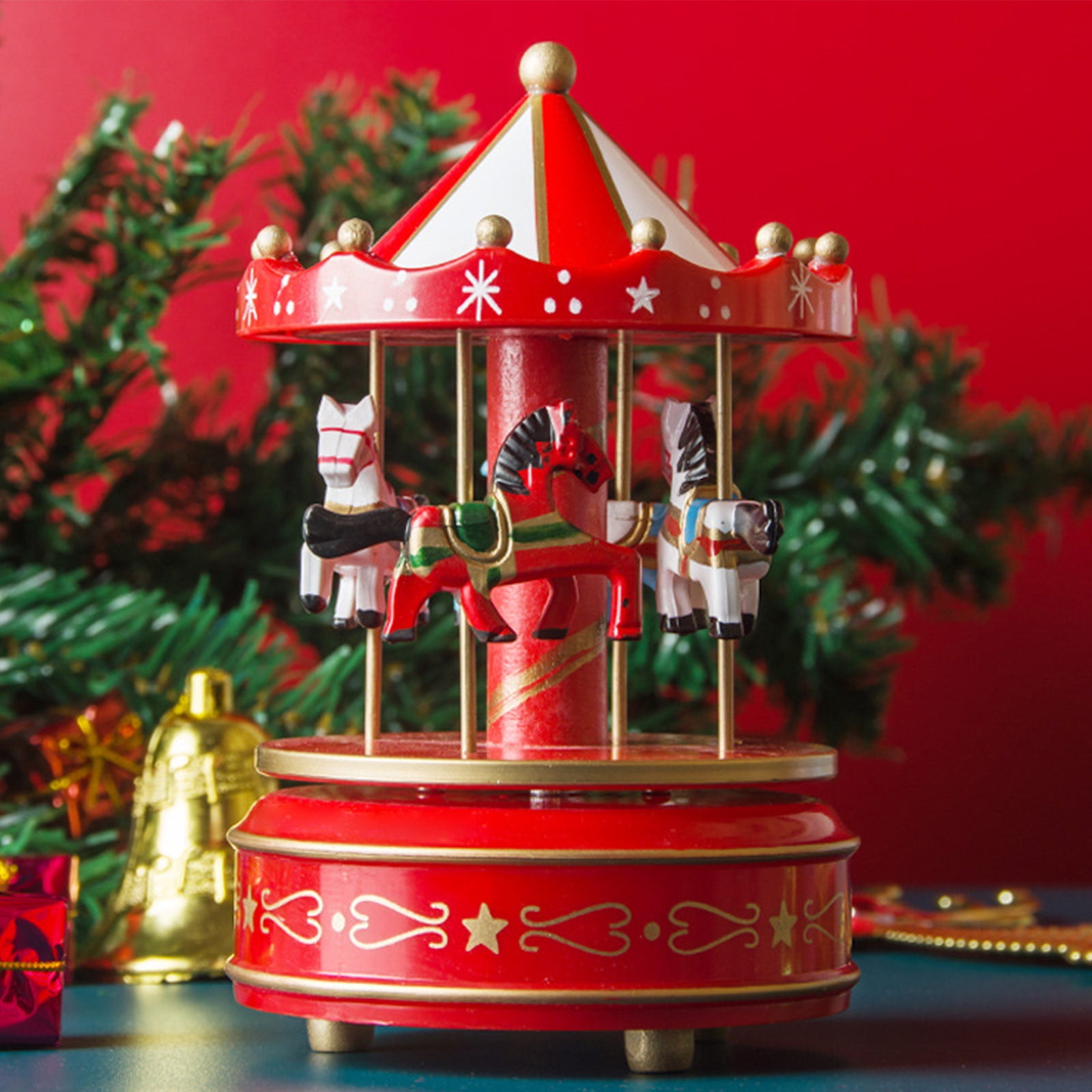 Wooden Merry Go Round Carousel Classic Music Box Kids Girls Gift Toy ...