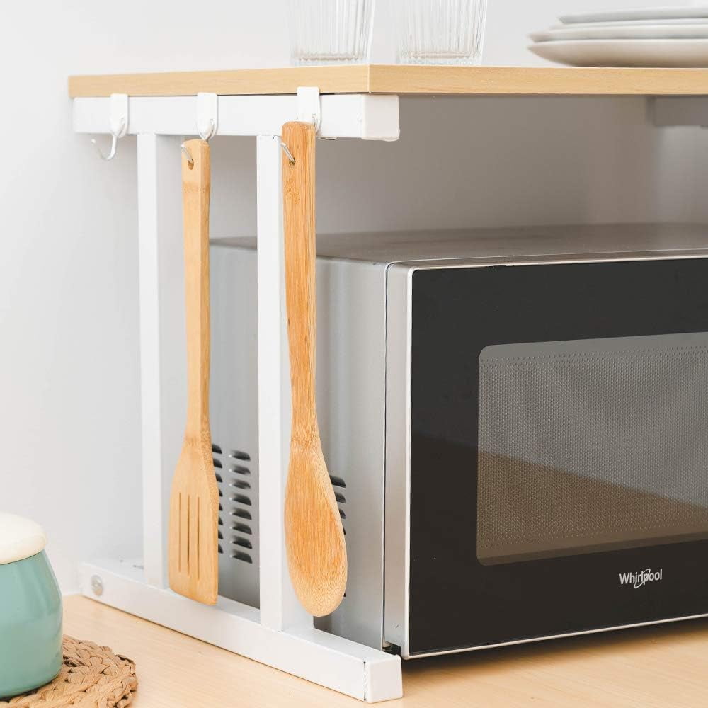 Wooden Microwave Oven Rack, 2-Tier Kitchen Counter Shelf, Kitchen Space ...