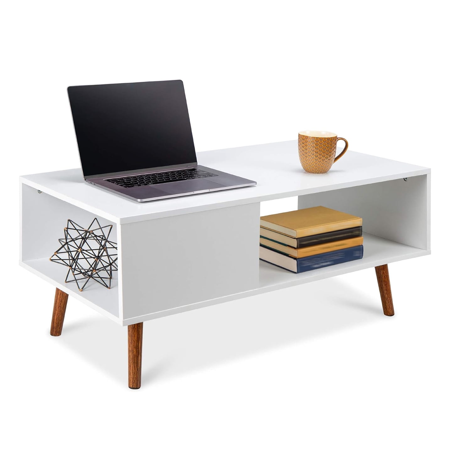 Wooden Mid-Century Modern Coffee Table, Accent Furniture with Angled ...