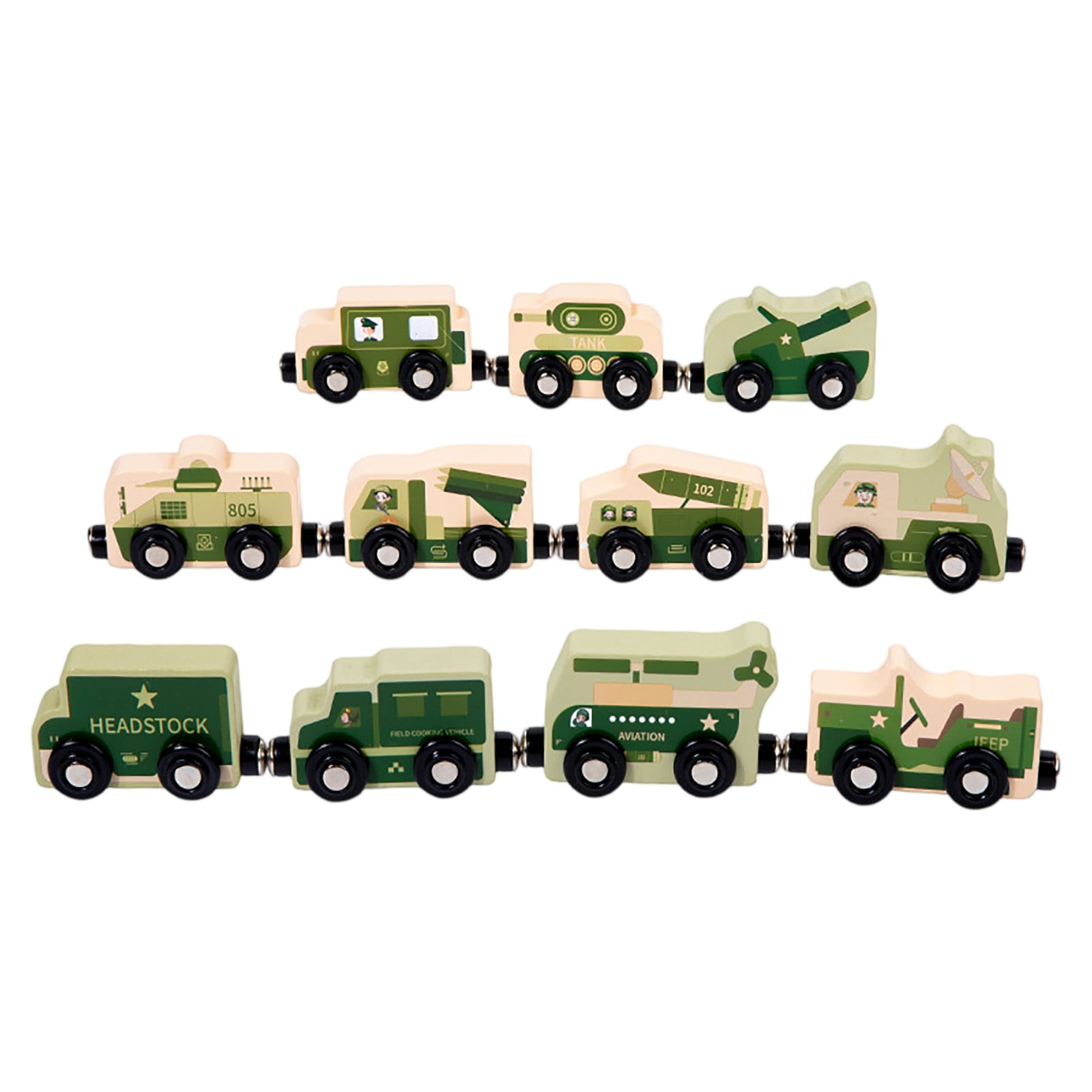 Wooden Military Vehicle Set for Kids 12-Piece Army Car Toys with ...