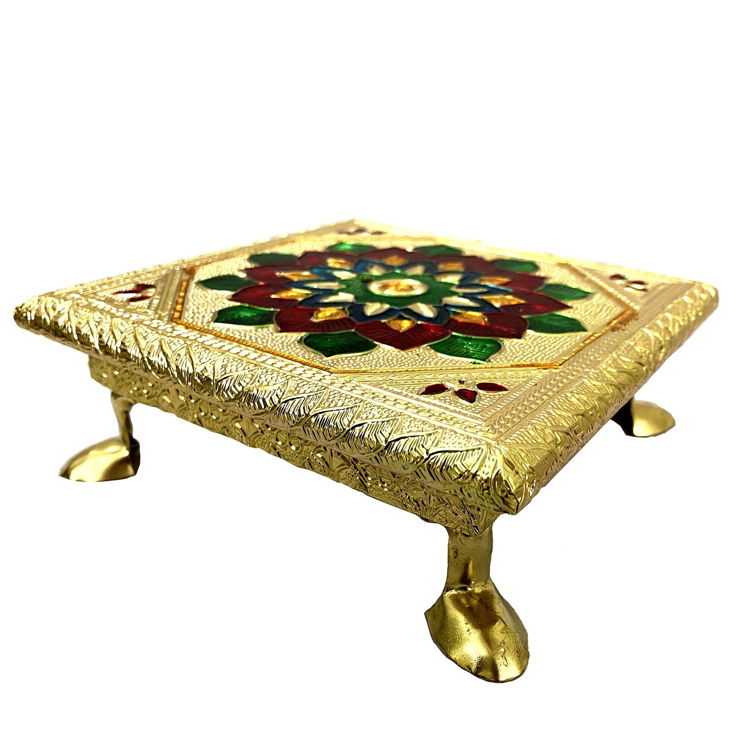 Wooden Minakari Large Pooja Chowki | Decorative Wooden Bajot | Flower ...