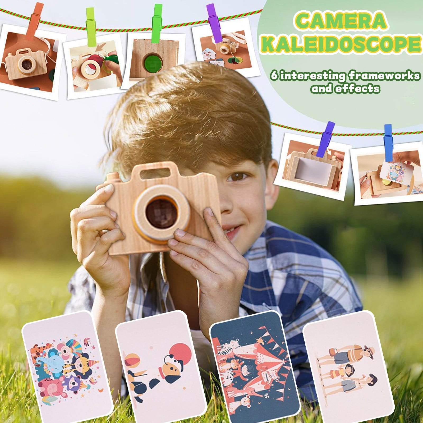 Wooden Mini Pretend Camera Toy with Real Sounds and Light for Toddlers ...