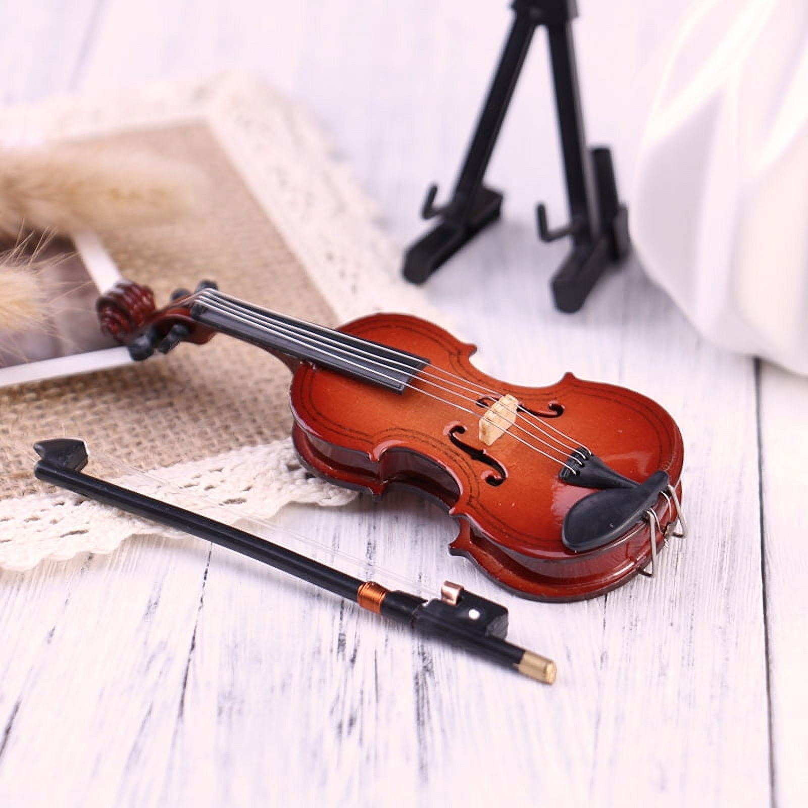 Wooden Mini Violin Model with Case and Bow Toy Adjustable Strings Great ...