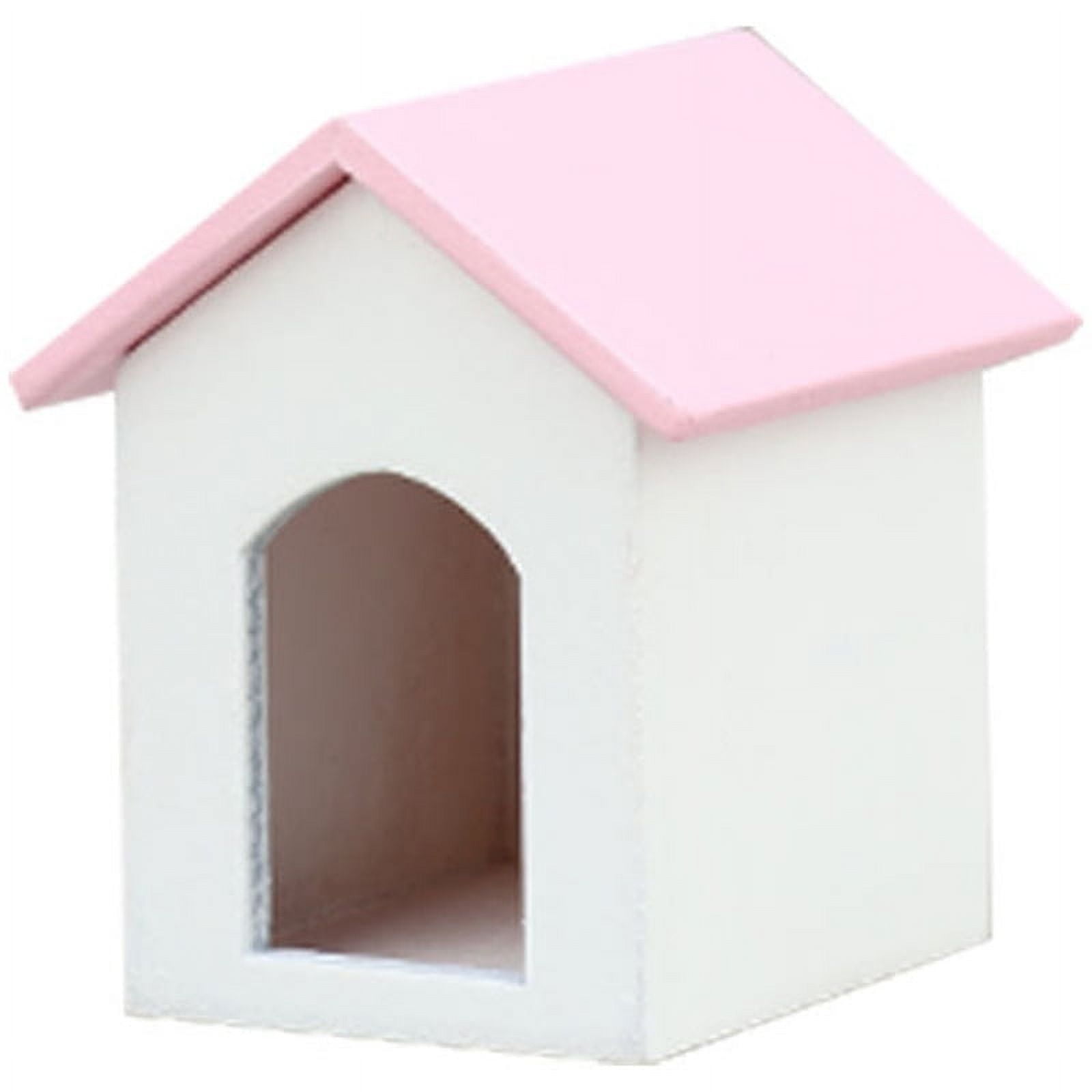 Wooden Miniature House With Pink Roof And White Walls Mini Dog House ...