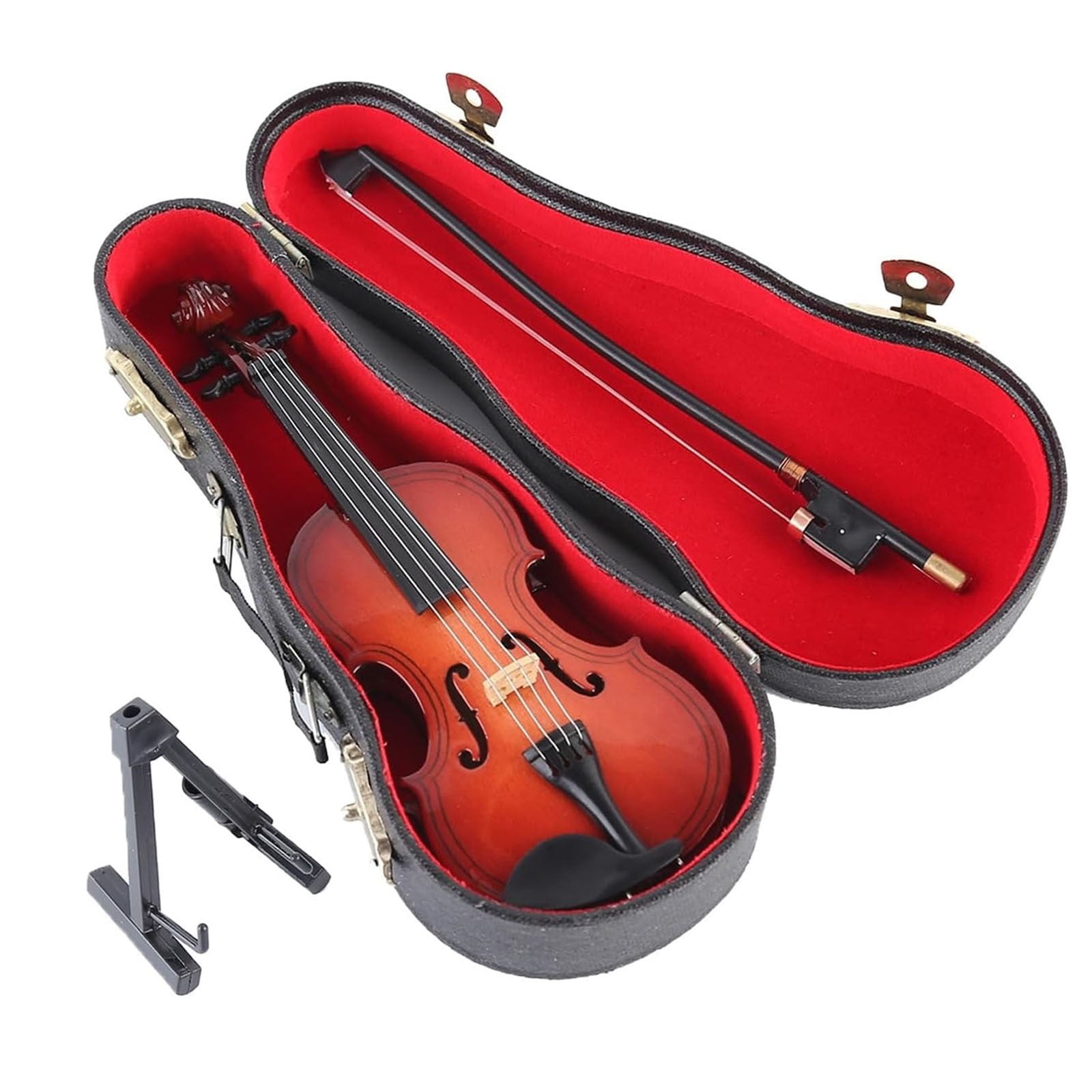 Wooden Miniature Violin with Stand, Bow and Case Mini Musical ...
