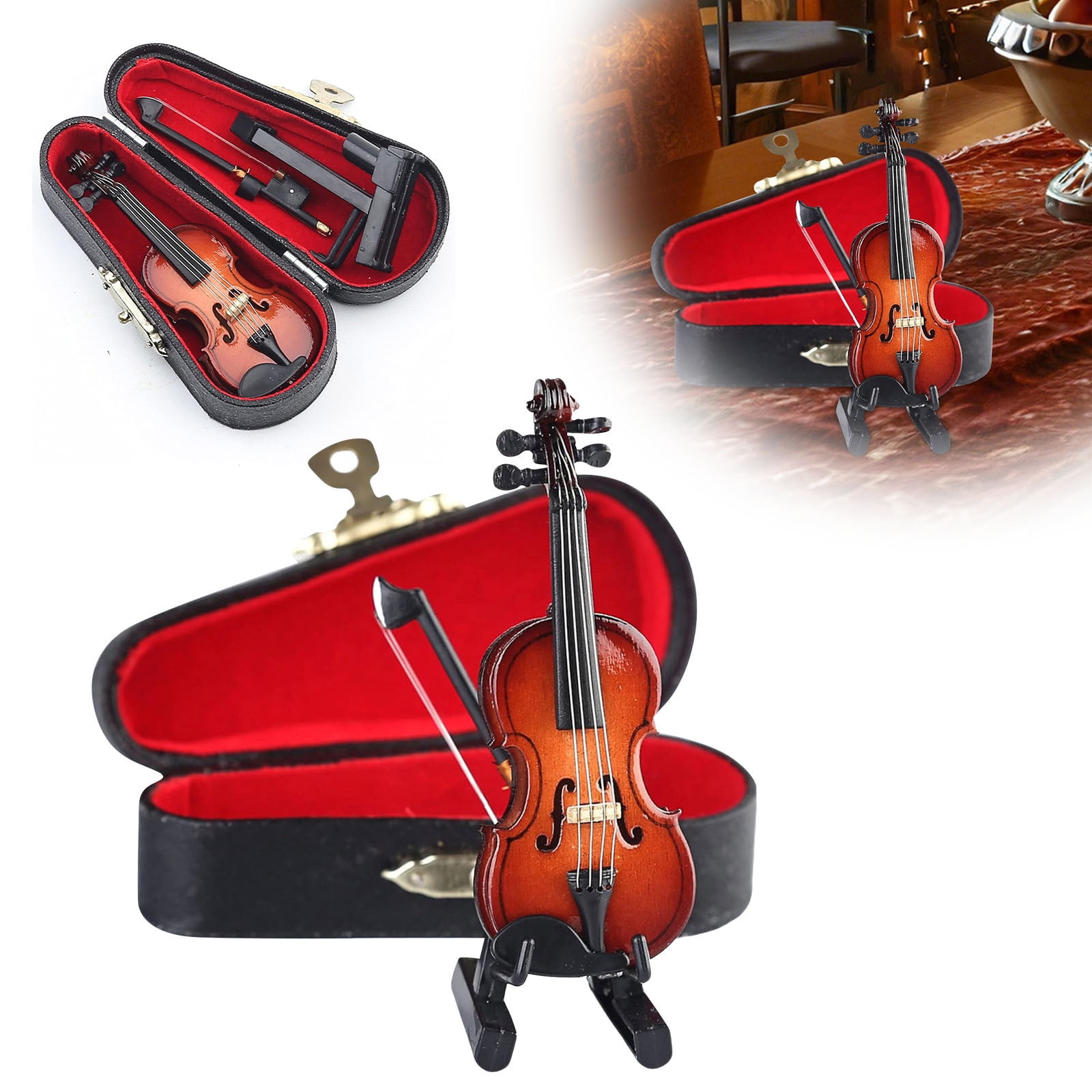 Wooden Miniature Violin With Stand Bow And Miniature Instrument Violin ...
