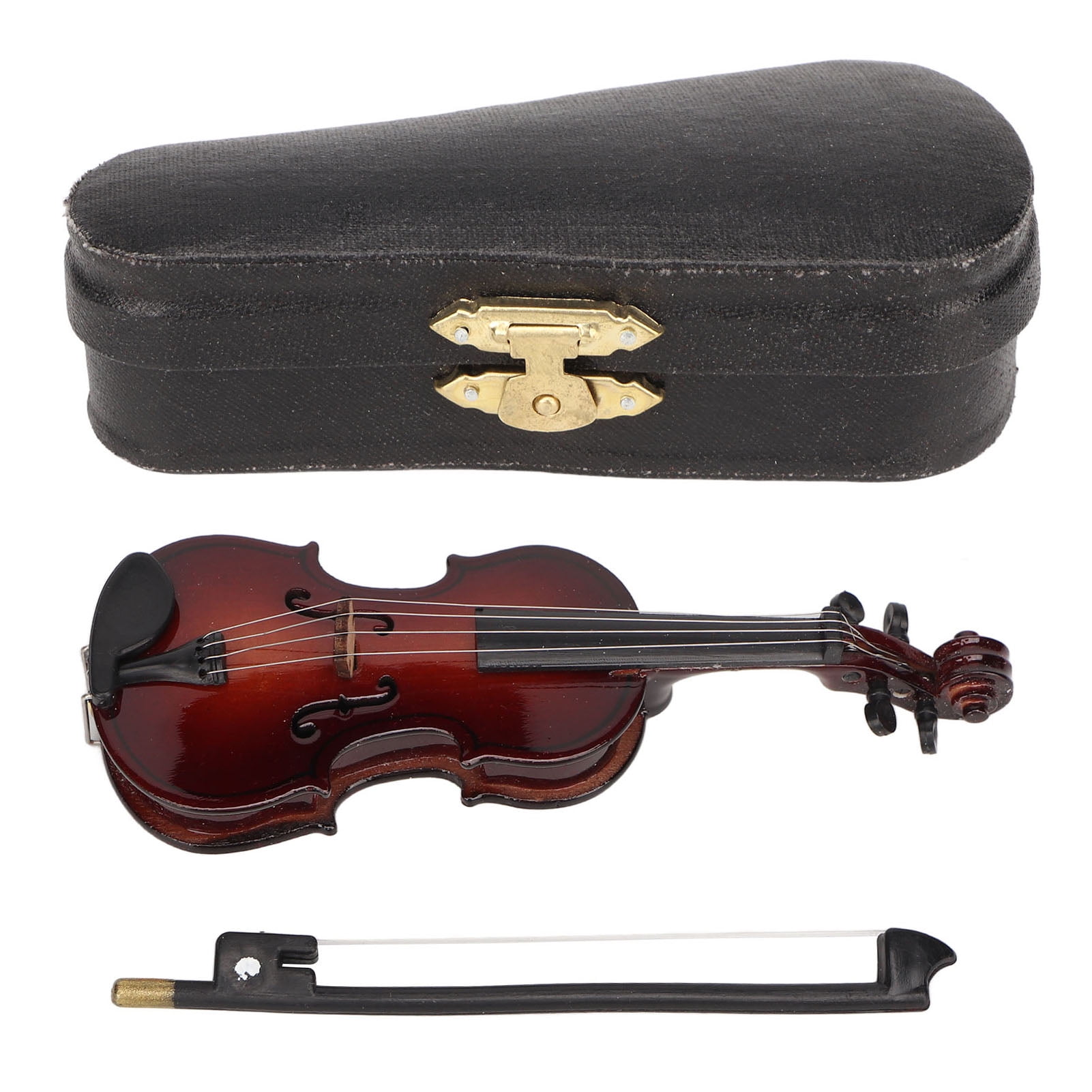 Wooden Miniature Violin with Stand Bow and Case Mini Musical Instrument ...