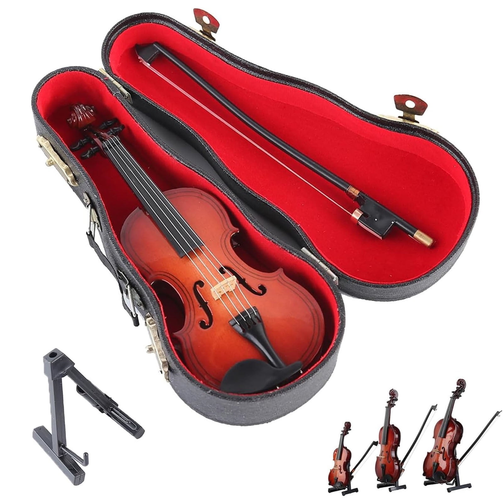 Wooden Miniature Violin with Stand,Bow and Case Mini Musical Instrument ...