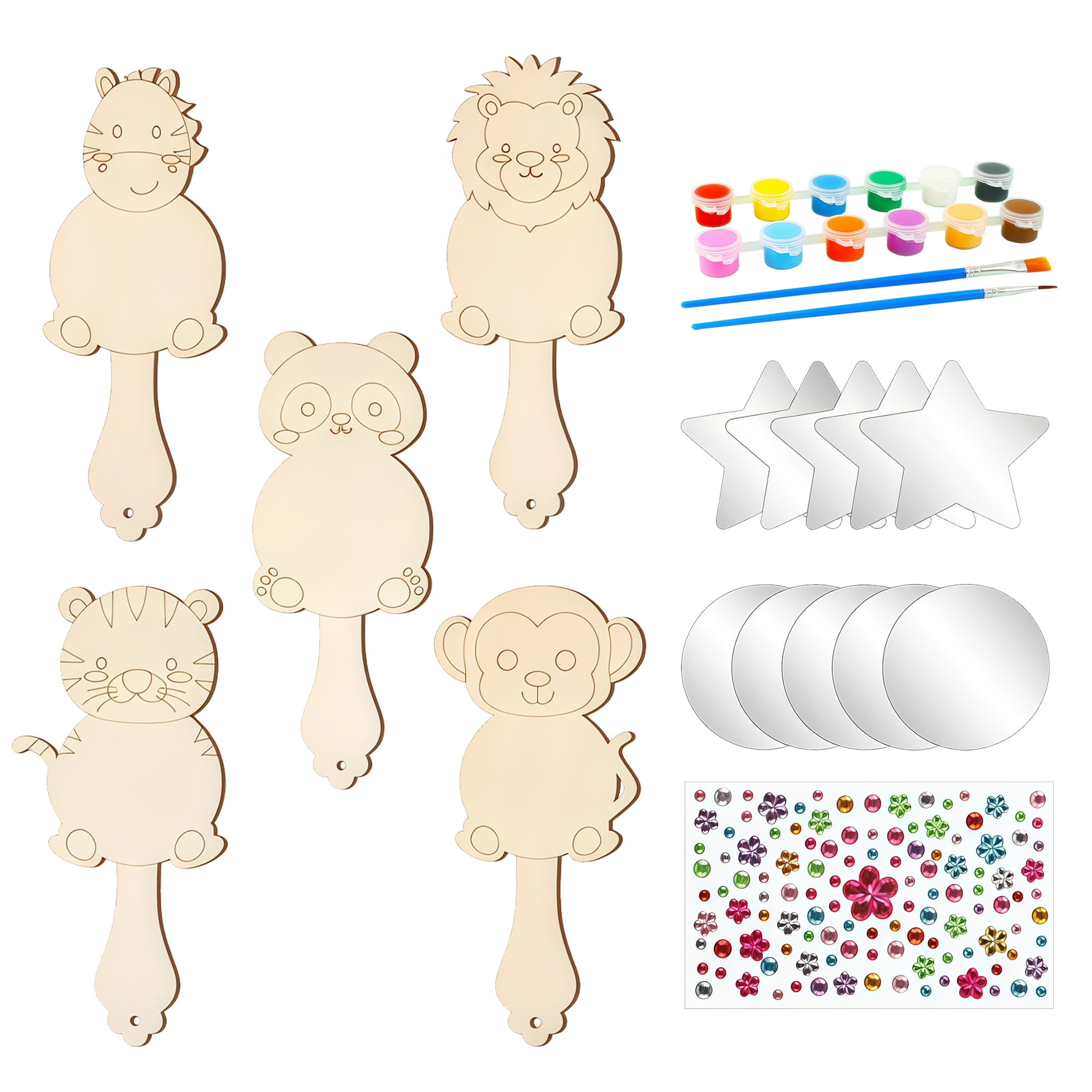 Wooden Mirrors Craft for Kids,DIY Paint Hand Mirror Set with Rhinestone ...