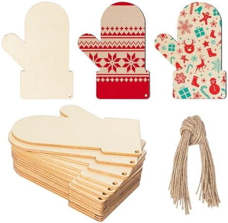 Wooden Mitten Ornaments, 20pcs, Unfinished Craft Wood with Twines, Art ...