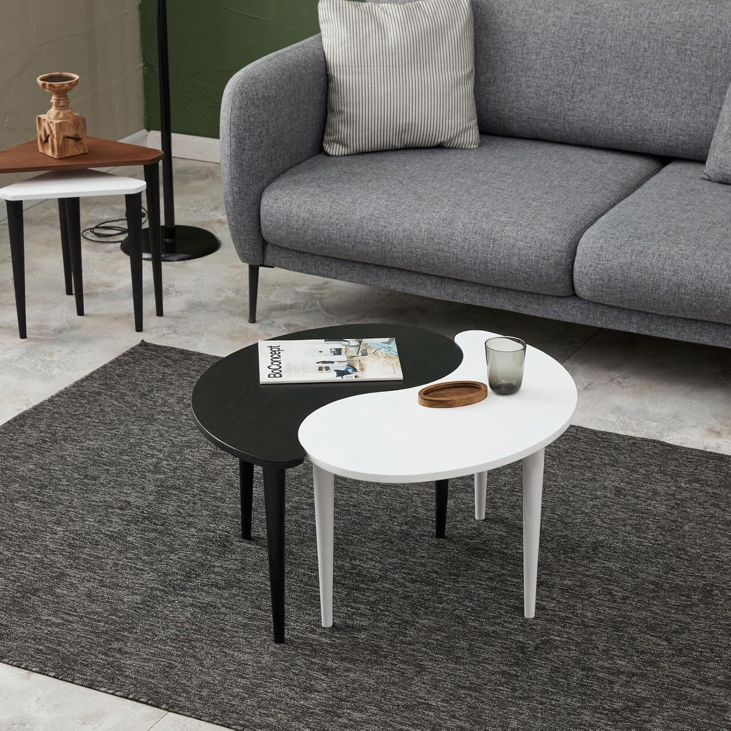 Wooden Modern Ying Yang Style Coffee Tables, 2 Piece Center Table for ...