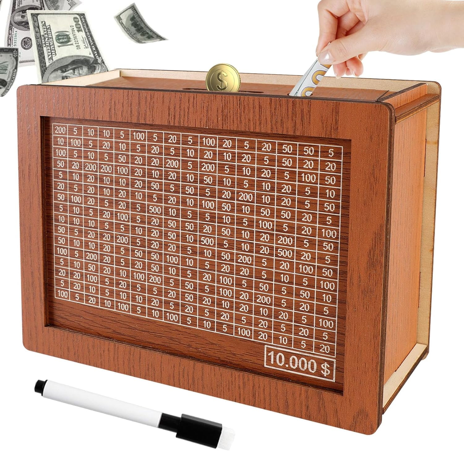 Wooden Money Box,Money Saving Box,Savings Box with Money Target and ...