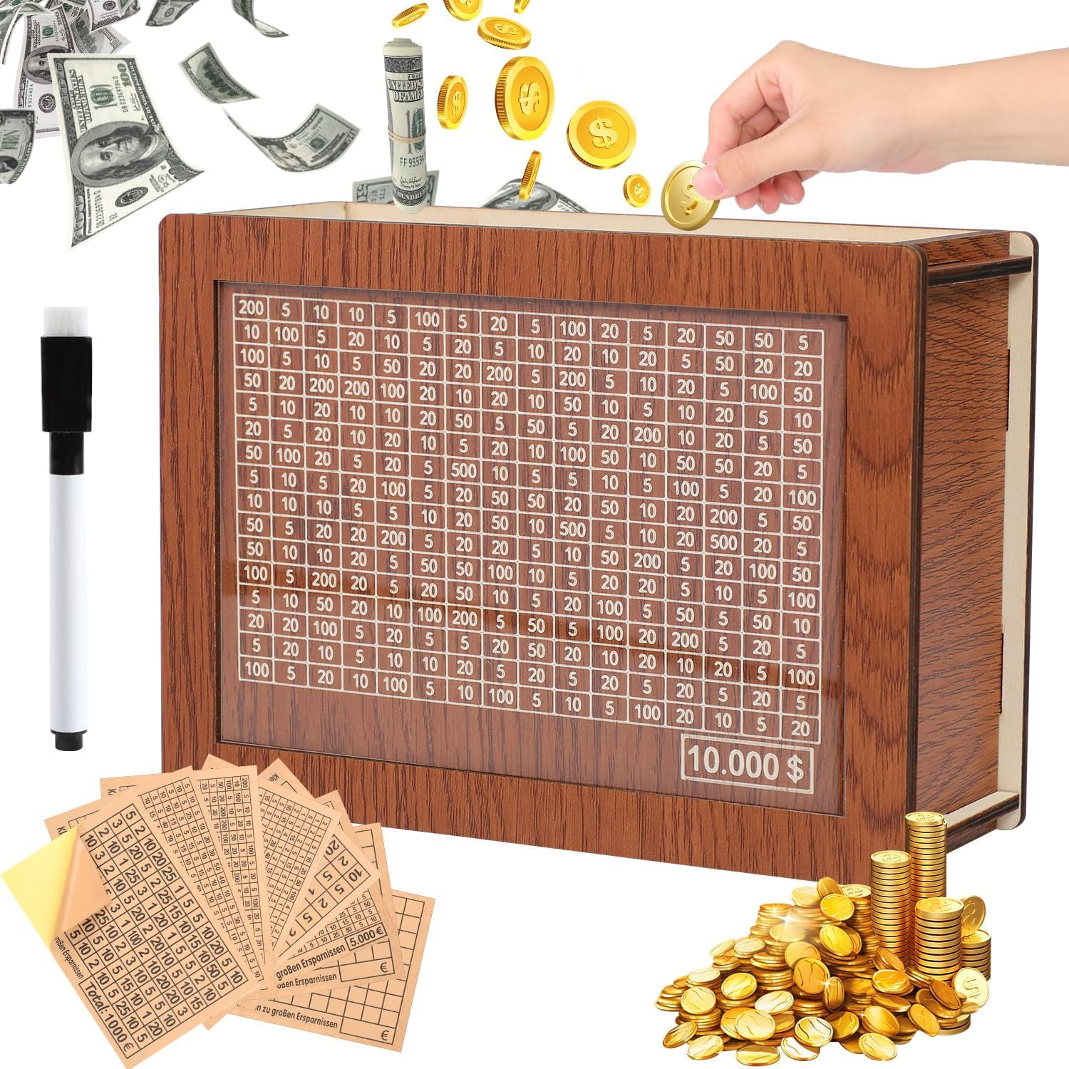 Wooden Money Box,Piggy Bank for Adults Kids,Money Box with Counter ...