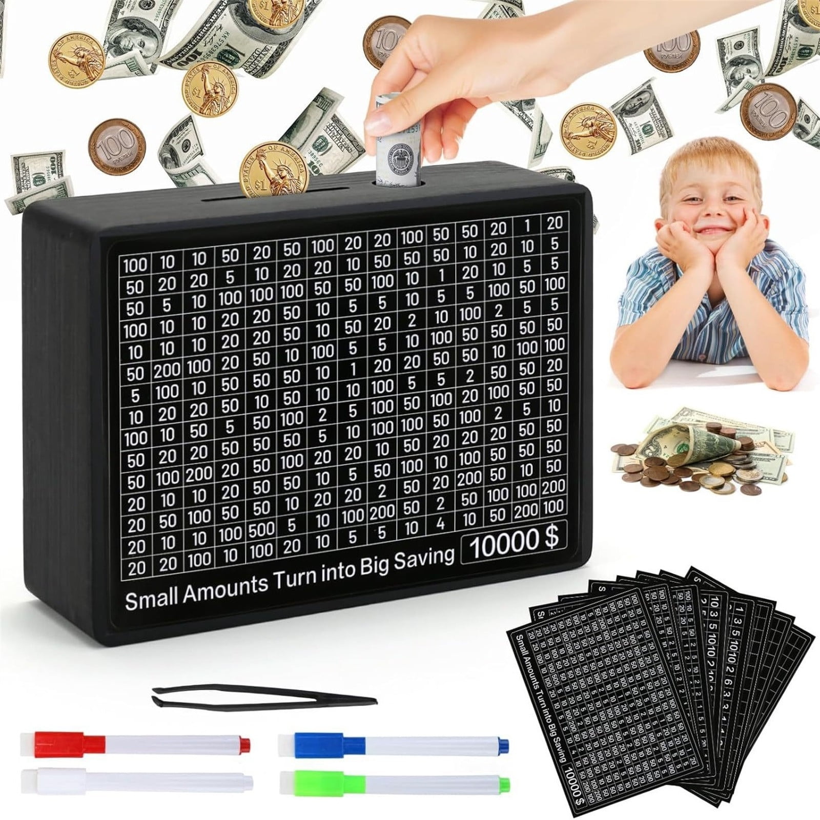 Wooden Money Box, Wooden Money Box with 8 Saving Targets, One Piece ...