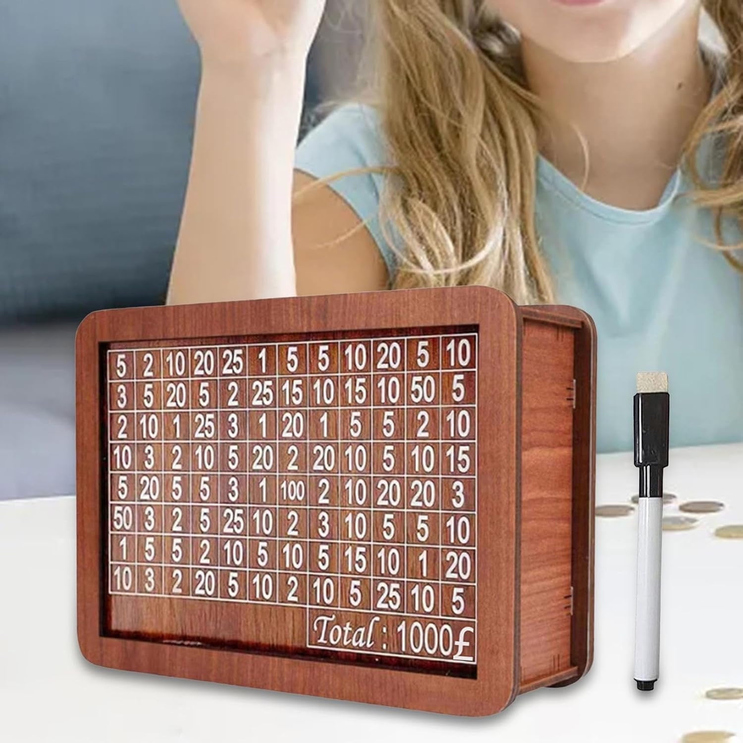 Wooden Money Box with Money 1000 to 10000 Target and Numbers with ...