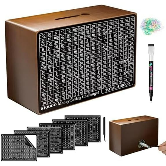 Wooden Money Saving Box, Cash Vault Savings Box for $10000 $5000 $3000 ...