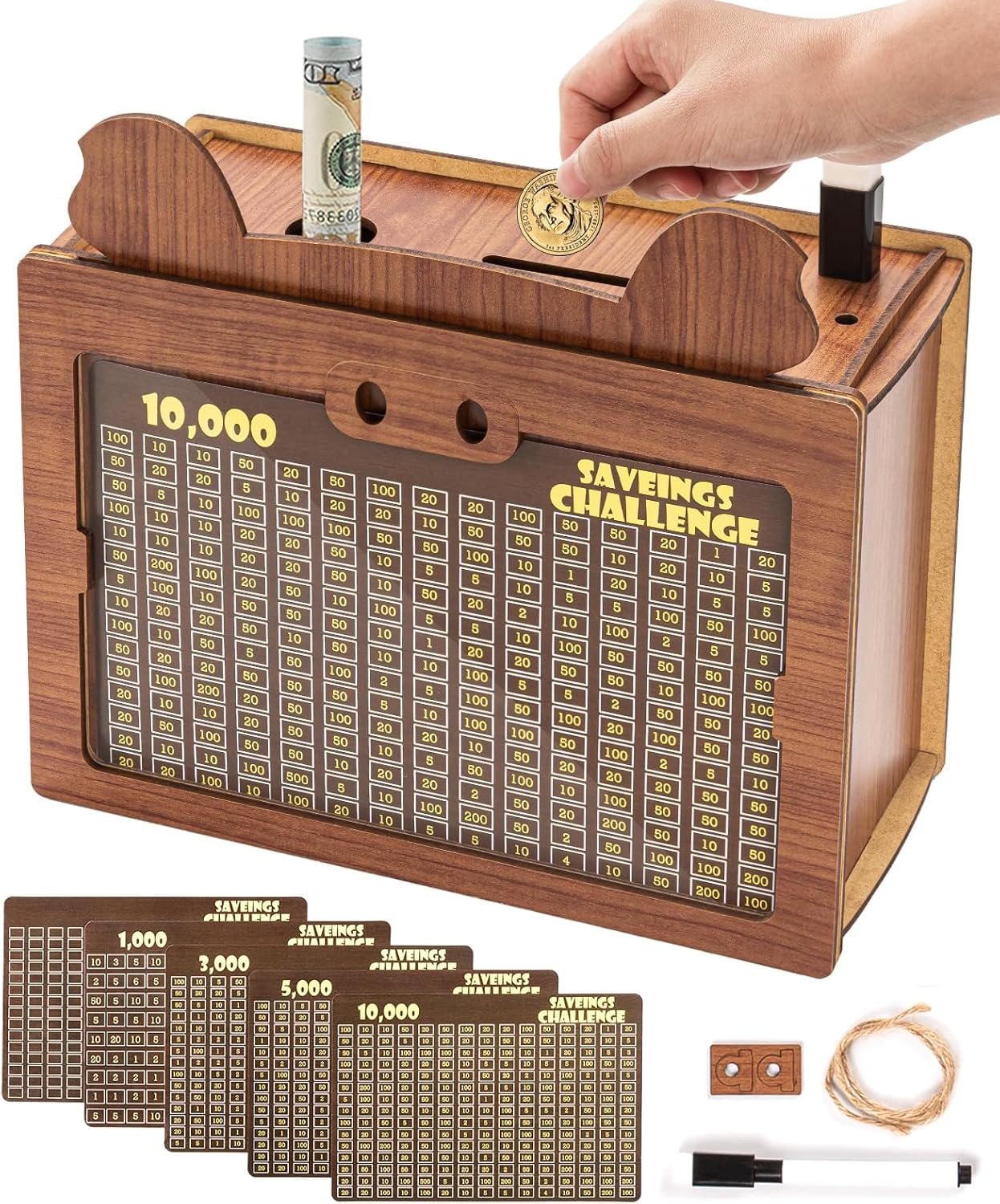 Wooden Money Saving Box for Kids Adults, Coin Cash Piggy Bank Gift ...