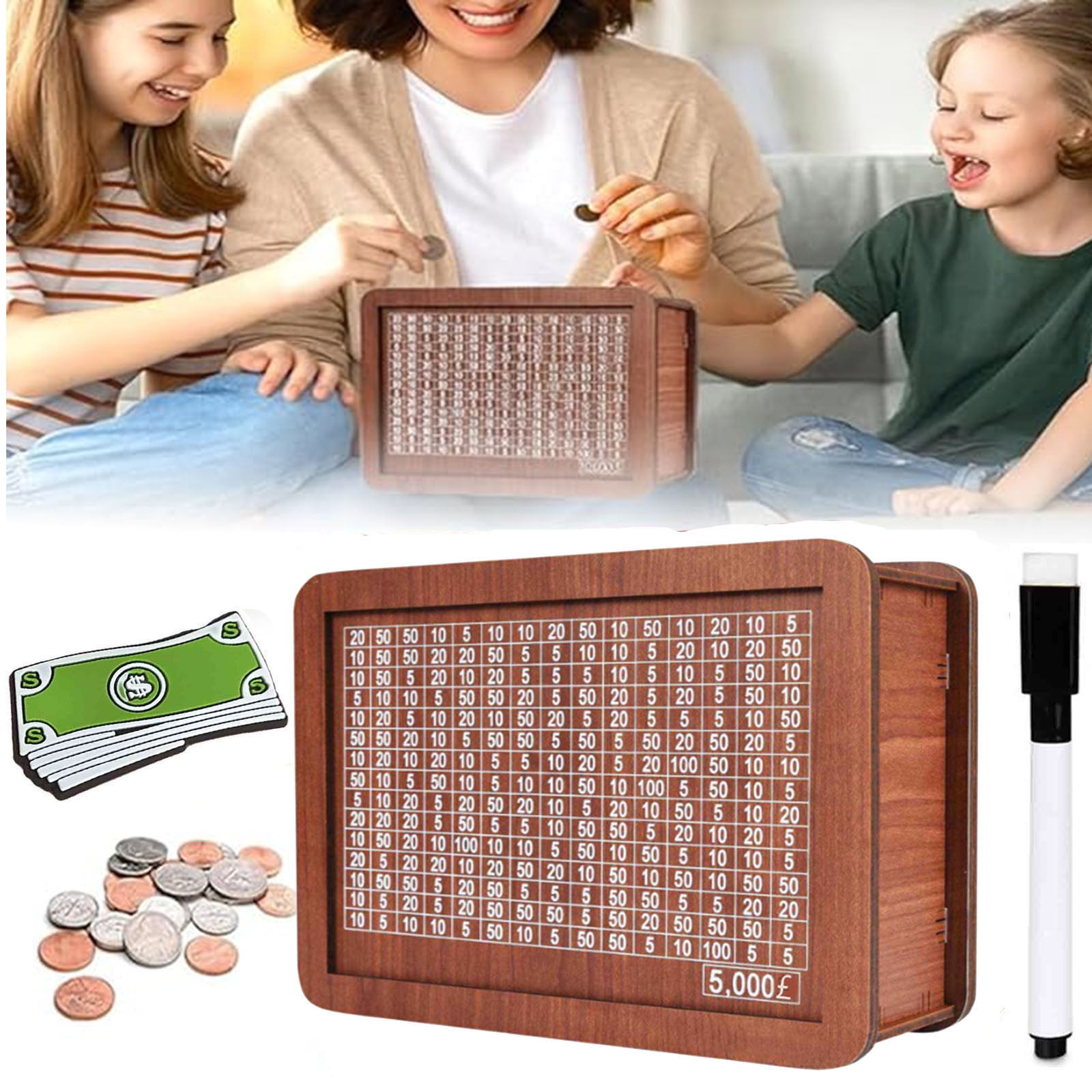 Wooden Money Saving Box - One Piece Cash Vault Savings Challenge Box ...