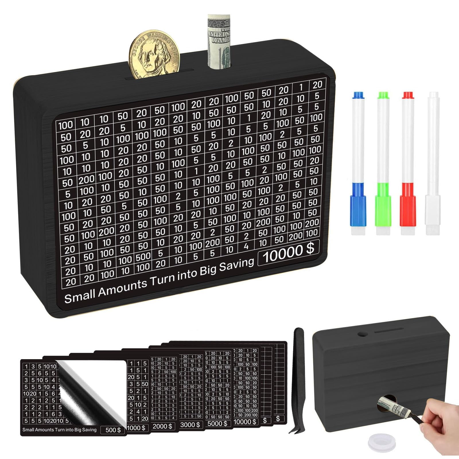 Wooden Money Saving Challenge Box Cash Vault Piggy Bank Adults Savings ...