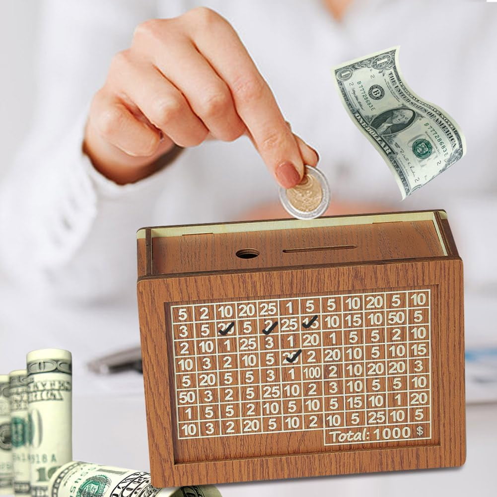 Wooden Money Savings Box With Counter,Reusable Cash Vault With 1000 ...