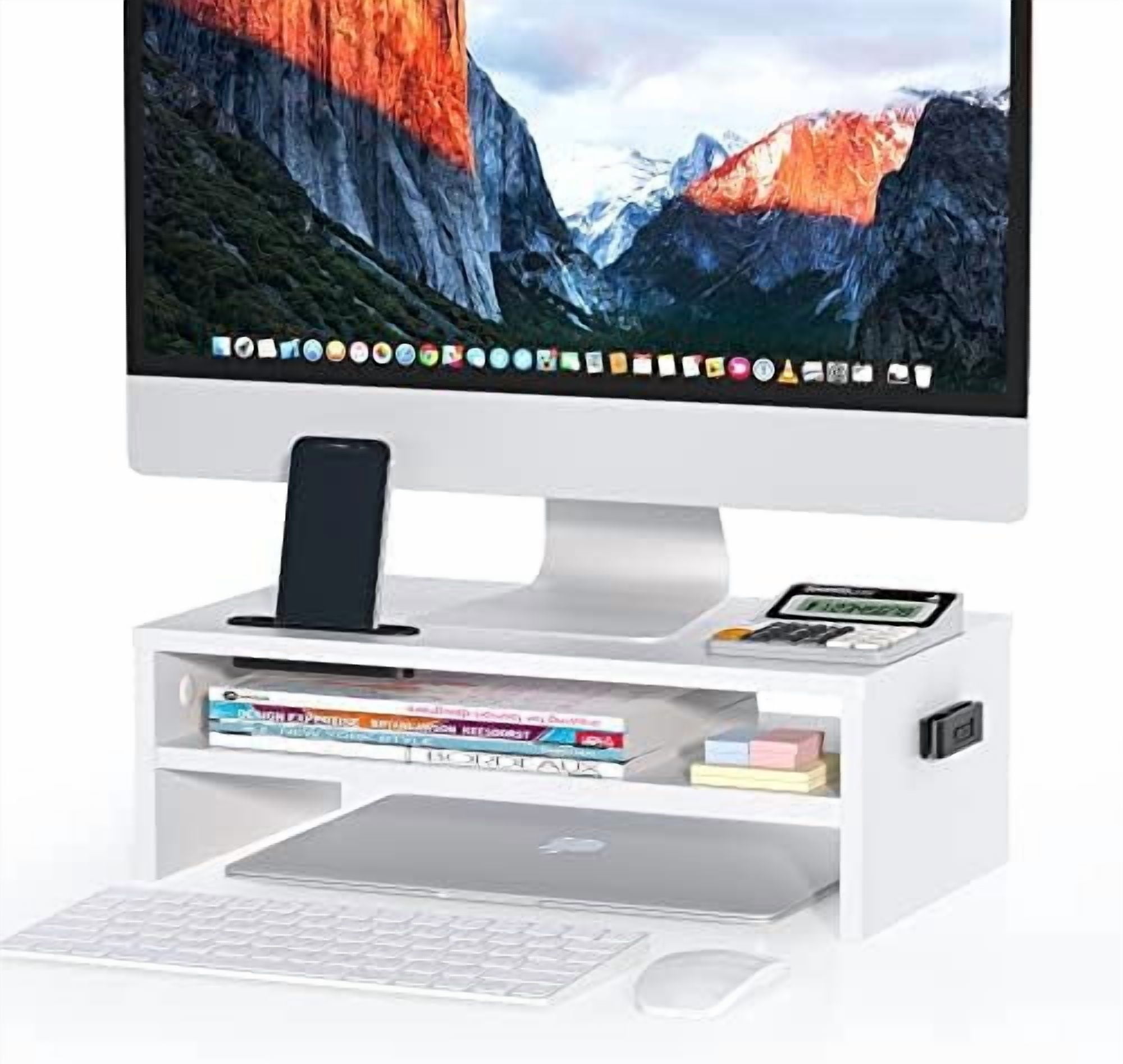 Wooden Monitor Stand Riser, 2-Tier Desk Shelf with Storage Organizer ...