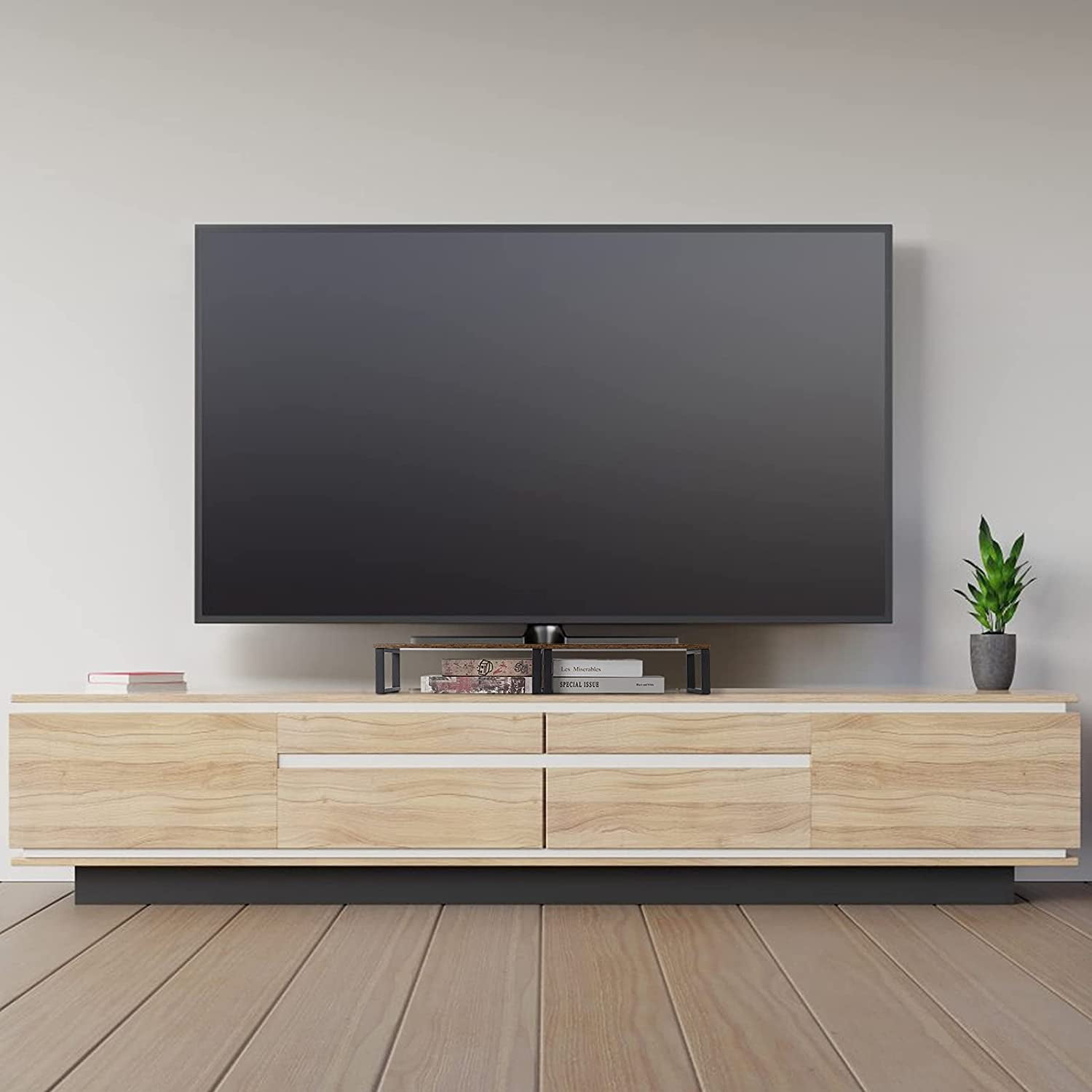Wooden Monitor Stand With Sturdy Black Metal Frame 2-Piece Set ...