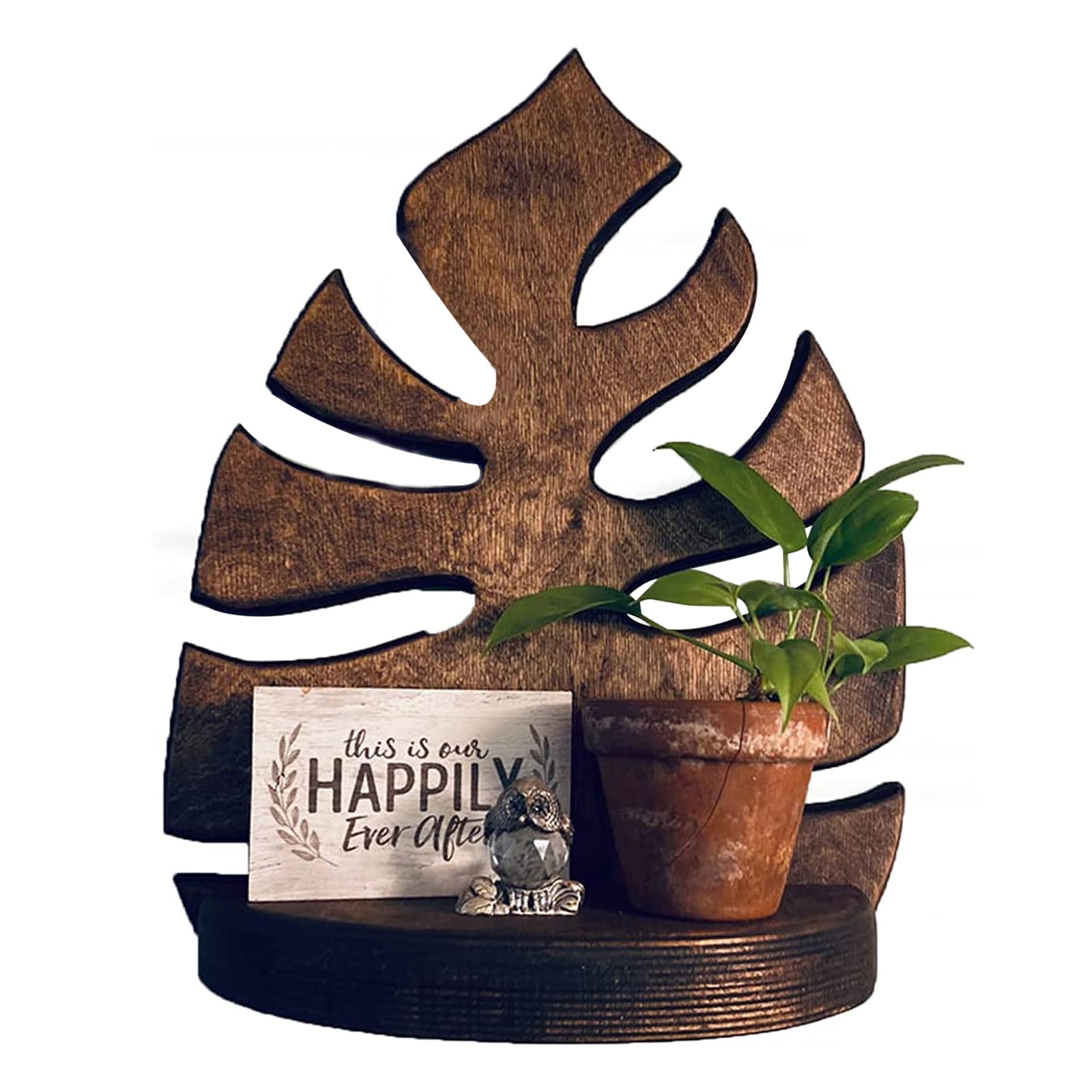 Wooden Monstera Shelf Wall Mounted Photo Frame Candle Book Storage for ...