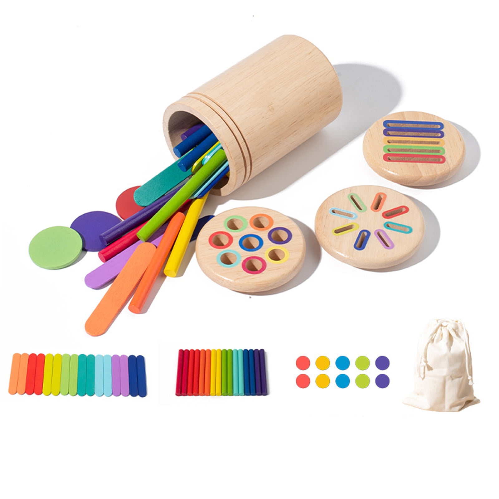 Wooden Montessori 3-in-1 Sensory Matching Games Play Set, Toddler Color ...