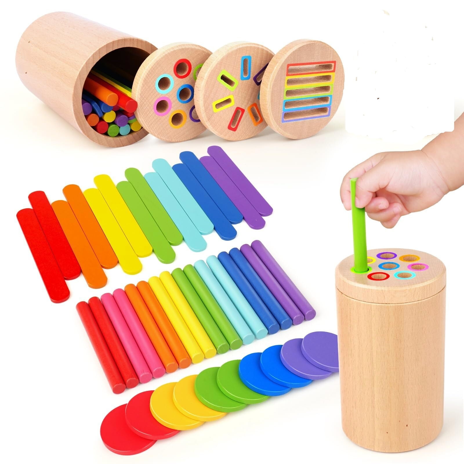 Wooden Montessori Baby Toddler Toys: 3 in 1 Learning Fine Motor Skills ...