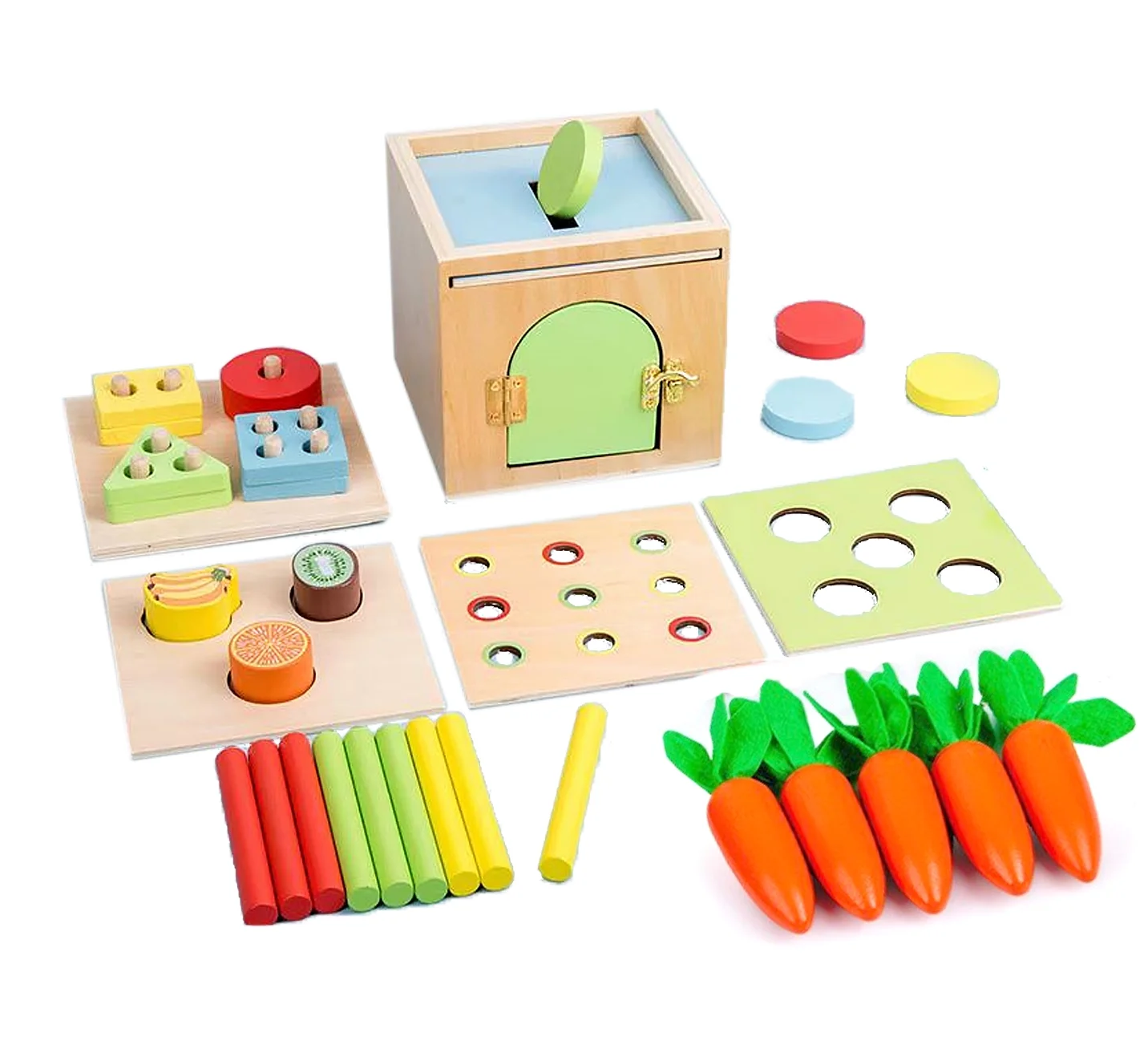 Wooden Montessori Baby Toys for 1+ Year Old, 6-in-1 Wooden Play Kit ...