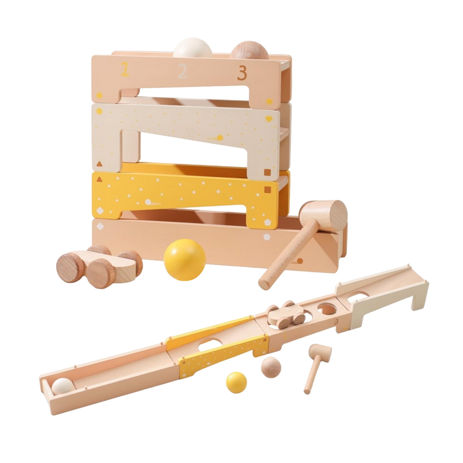 Wooden Montessori Learning Toys for Toddlers - Ball Drop & Pile Ladder ...