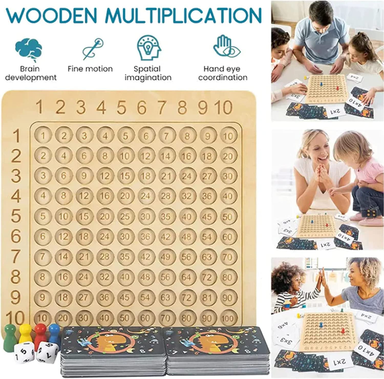 Wooden Montessori Multiplication Board Game Toy for Kids Children Math ...