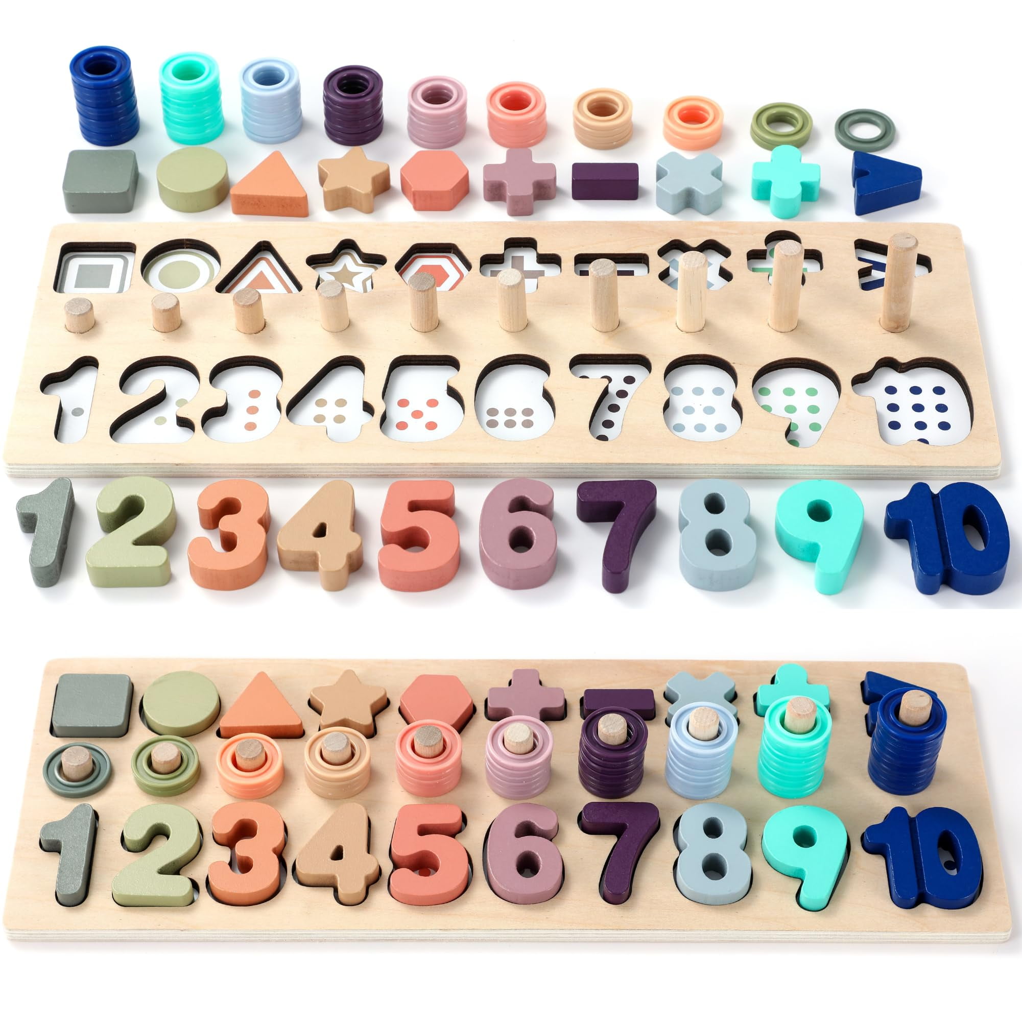 Wooden Montessori Toys for Kids Number Puzzles Sorter Counting Shape ...