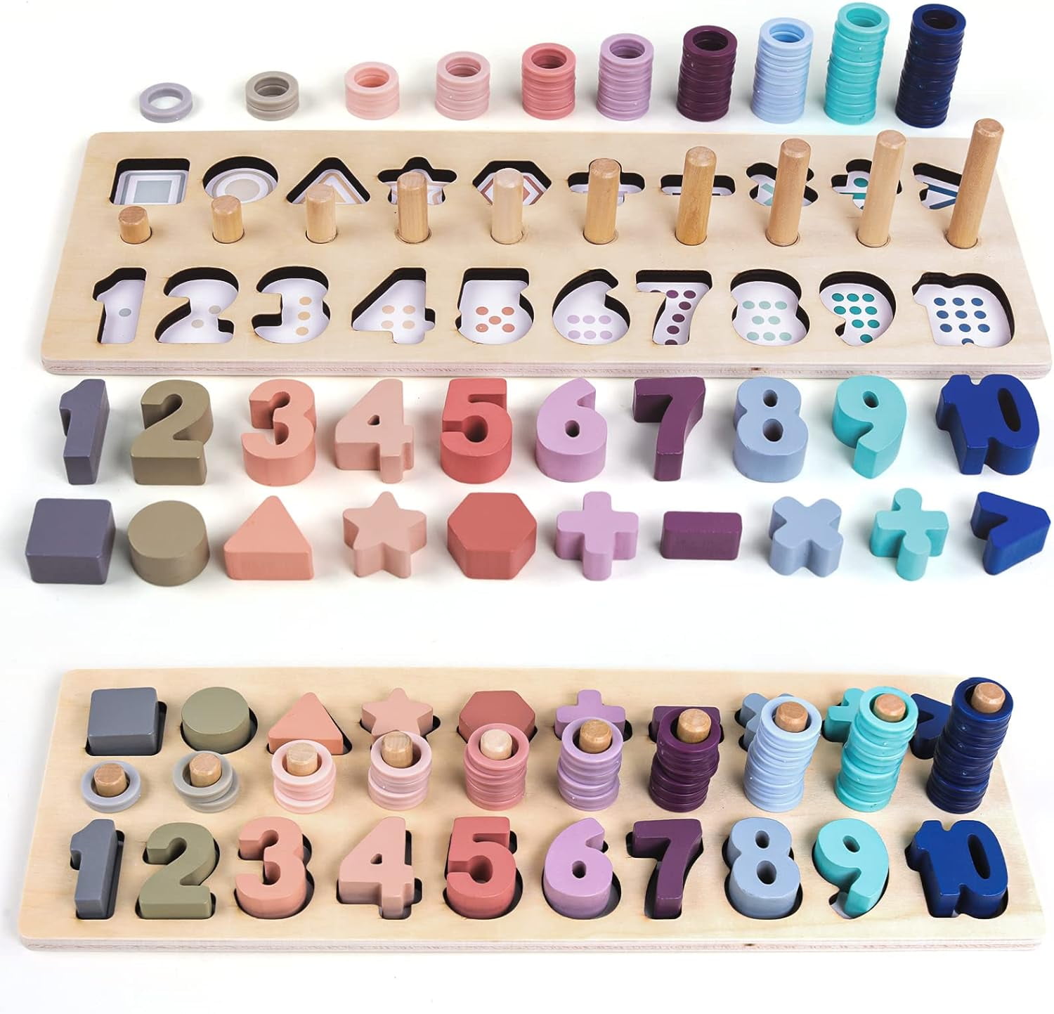 Wooden Montessori Toys for Kids, Toddler Number Puzzles Sorter Counting ...
