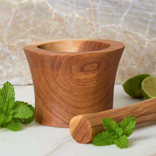 Wooden Mortar Bowl & Pestle | Kitchen Essentials for Cooking - Garlic ...