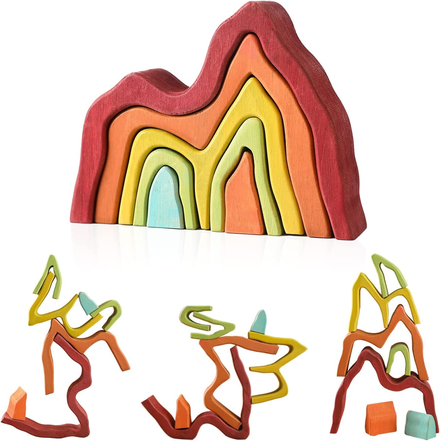 Wooden Mountain Rainbow Stacker Wood Rainbow Stacking Toy Puzzle Blocks ...