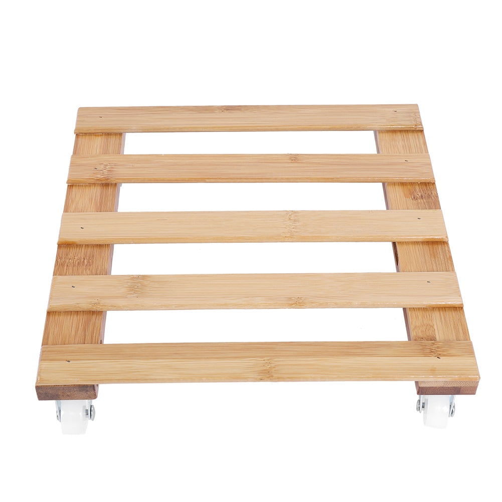 Wooden Movable Plant Shelf with Wheels - Potted Flower Storage Rack ...