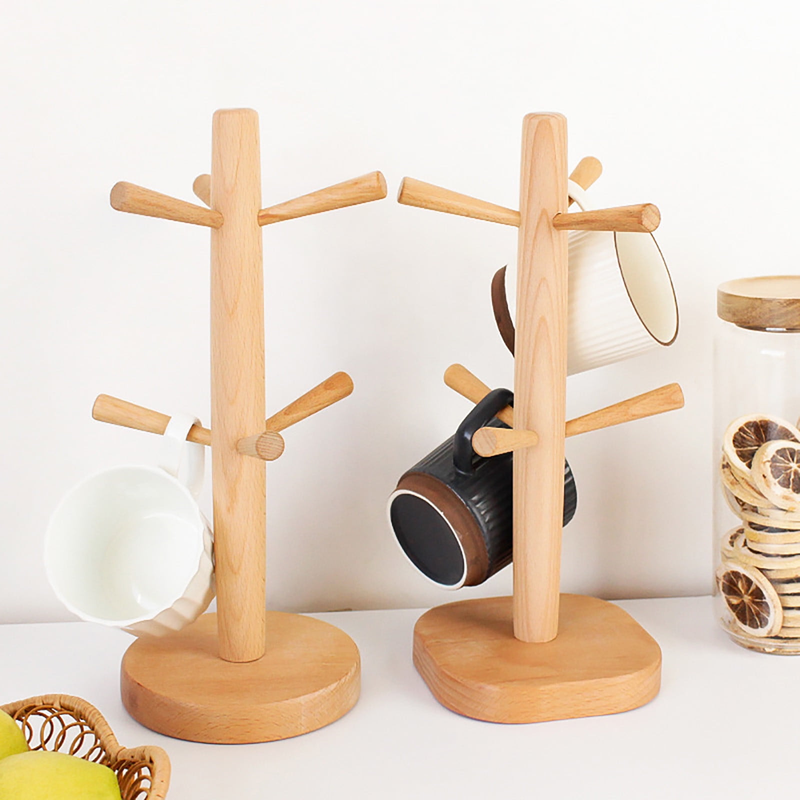 Wooden Mug Rack Six-Claw Cup Holder | Beech Countertop Cup Tree Stand ...